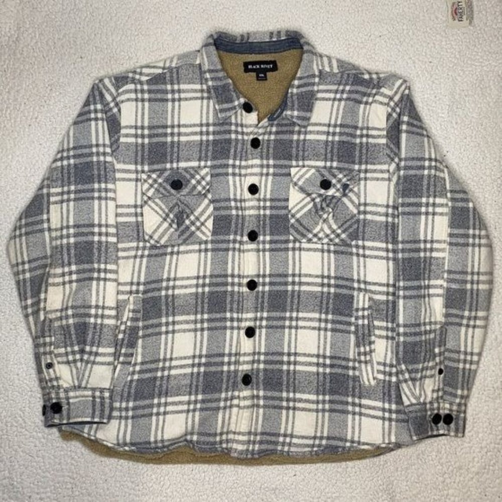 Black Rivet Sherpa Lined Plaid Flannel: Size Xxl - Gem